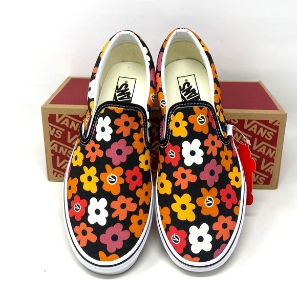 Vans | Shoes | Vans Classic Slip On Flower Black Mens Low Top Canvas ...